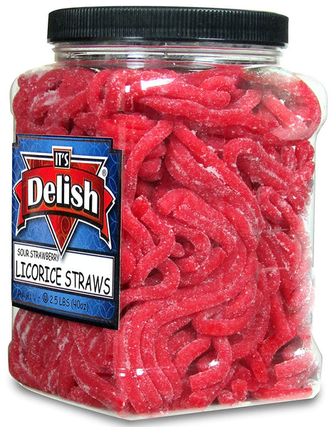 Sour Strawberry Licorice Straws 2.5 LBS (40 Oz) Jumbo Jar – Its Delish
