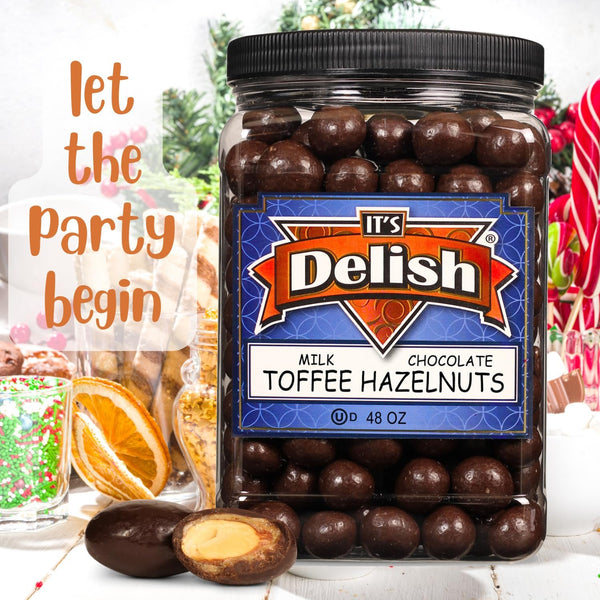 Milk Chocolate Toffee Coated Hazelnut 48 OZ Jumbo Container – Its Delish
